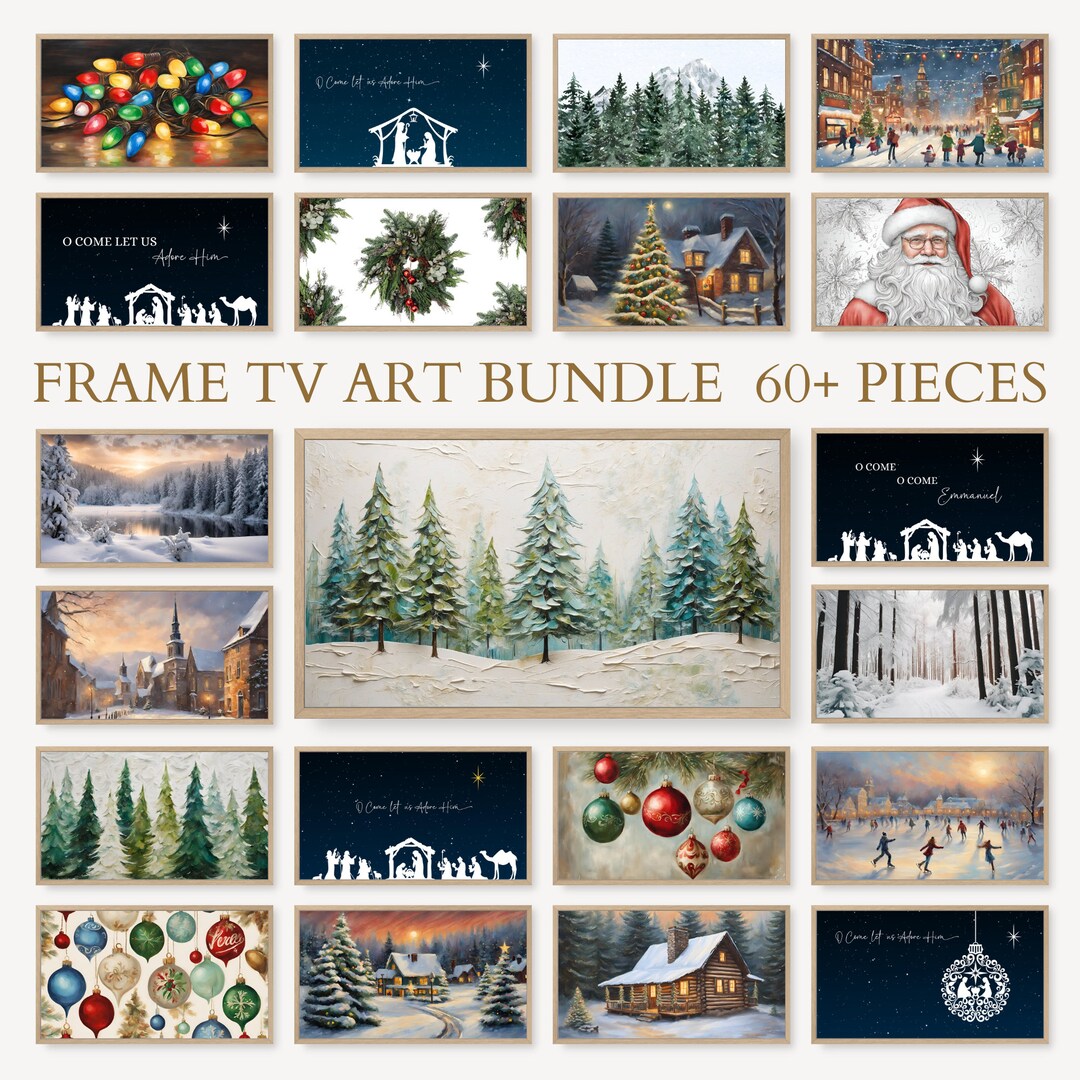 TV Art Set Christmas, Vintage Christmas Frame TV Art Bundle, Holiday Tv ...