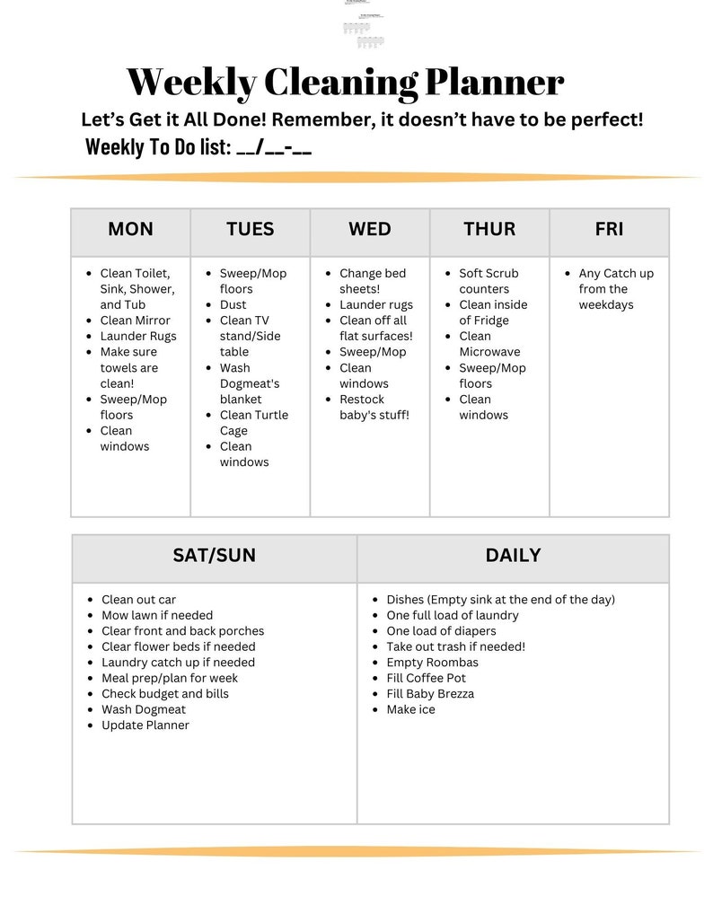 Weekly Cleaning Planner - Etsy