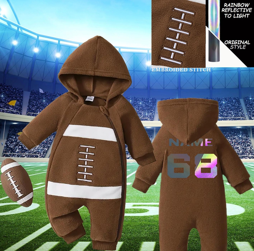 Personalized Baby Football Romper: Soft Hooded Sleepsuit, Newborn Gift ...