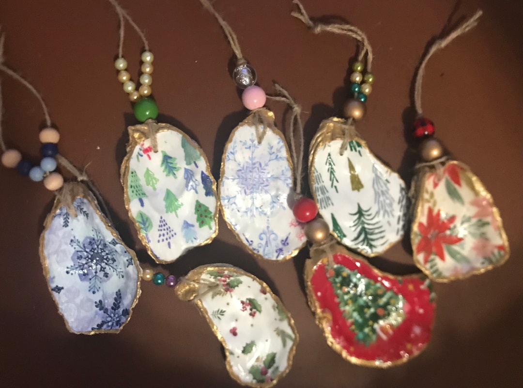 Decoupage Oyster Shells Christmas Ornaments - Etsy