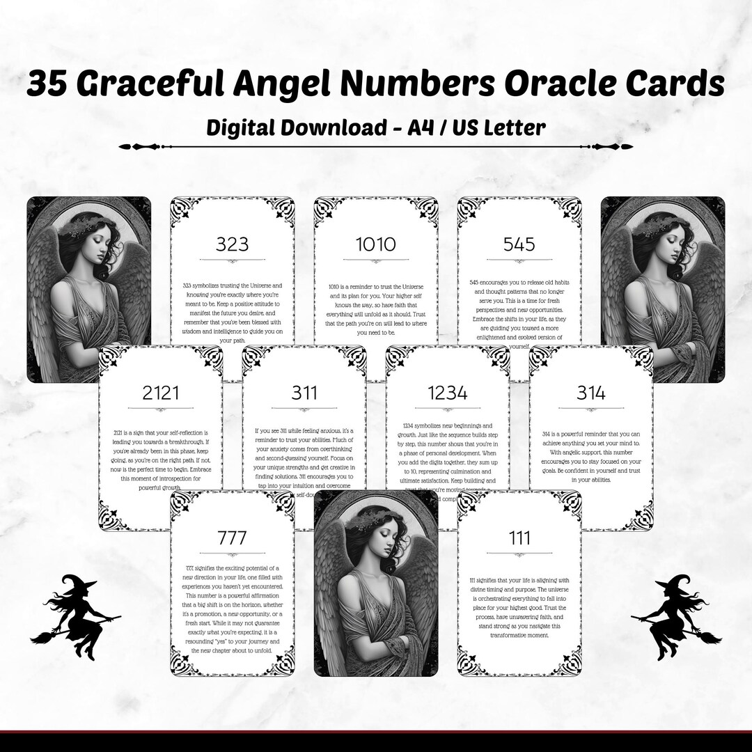 Graceful Angel Numbers Oracle Cards | Digital Oracle Cards | Printable ...
