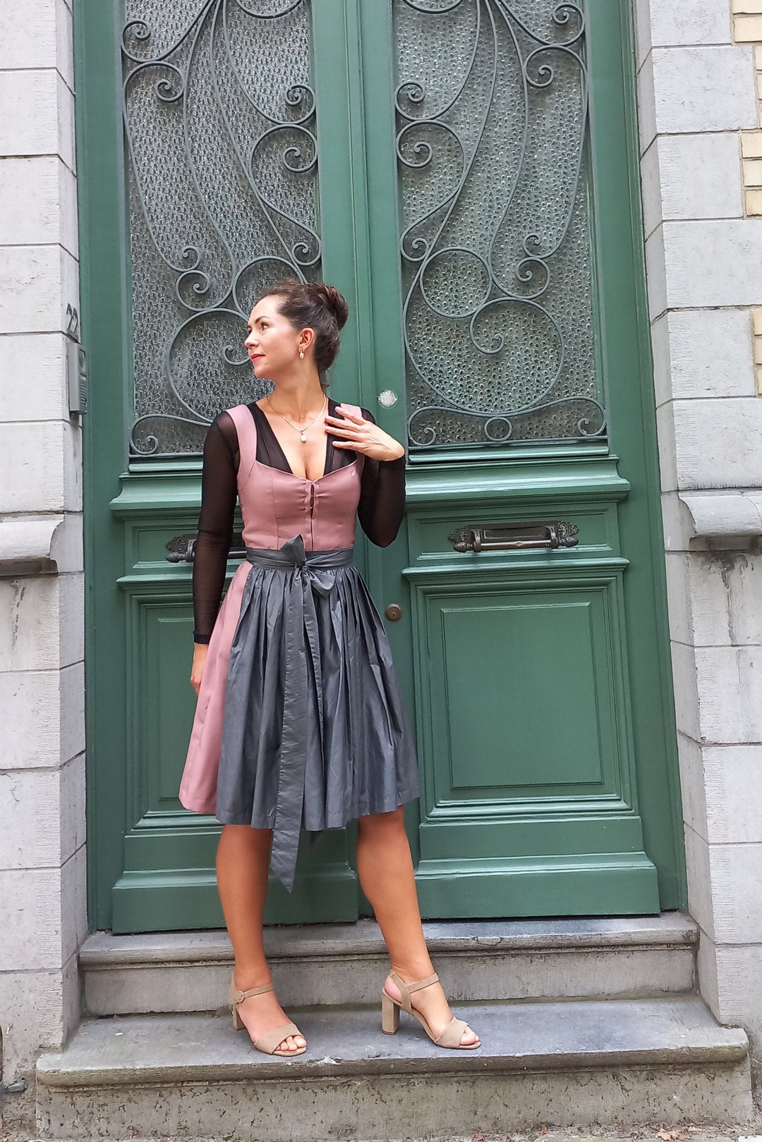Wool Sik Dirndl Poudre With 2 Aprons 100% Natural Fabrics Pink Rose ...