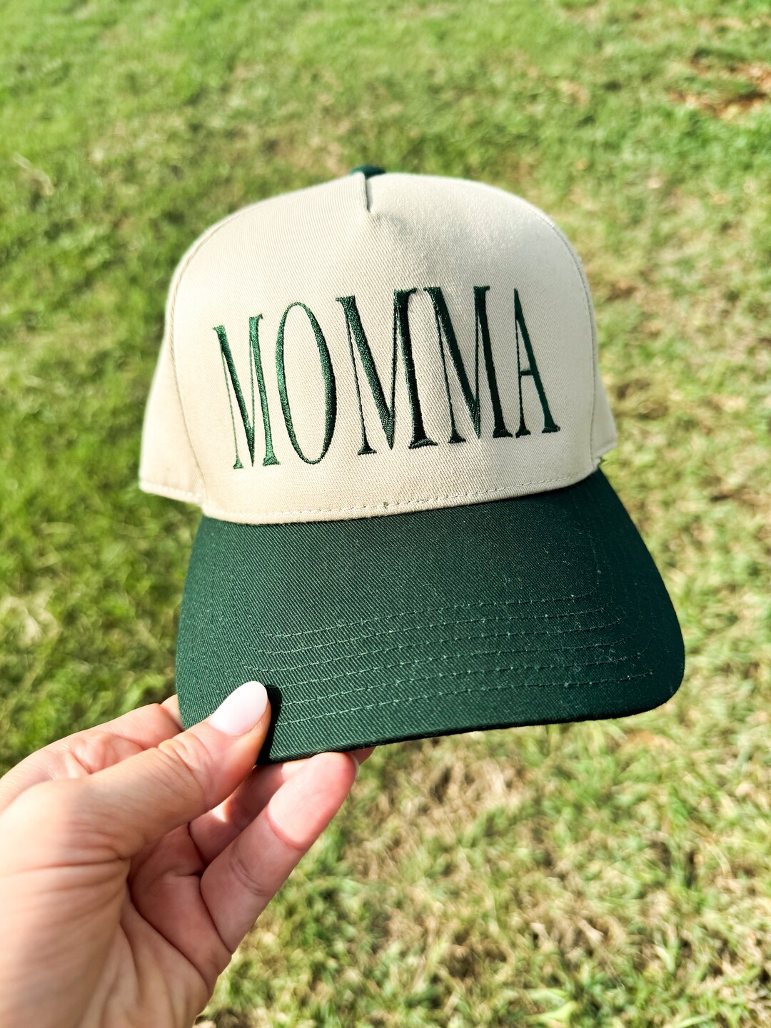 Momma Embroidered Trucker Hat, Green and Khaki Snapback Hat - Etsy