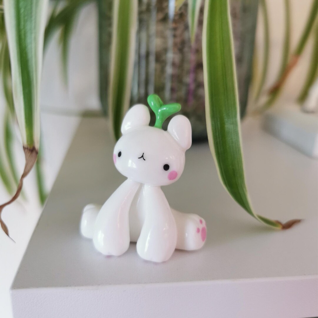 Sprout Bunny Desk Figurine * Handmade * Polymer Clay * Uv Resin - Etsy