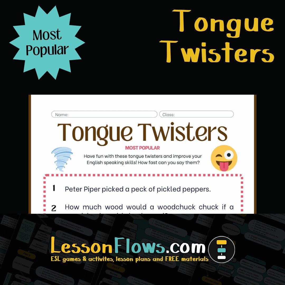 Tongue Twisters Most Popular: Pronunciation, Speaking, & Fluency ...