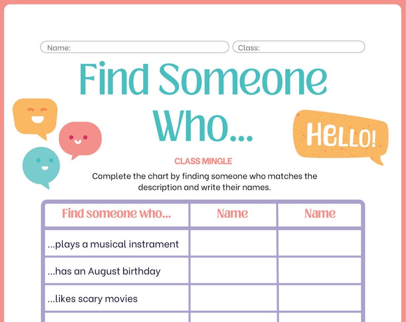Find Someone Who: Ice Breaker Game / Activity (great for Back-to-school ...