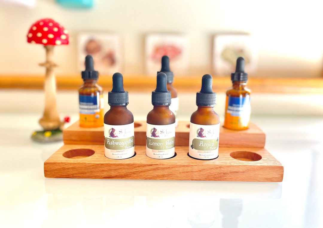 1 Oz Tincture Bottle, 2-tiered Organizer, 10-holes, Red Oak Wood ...
