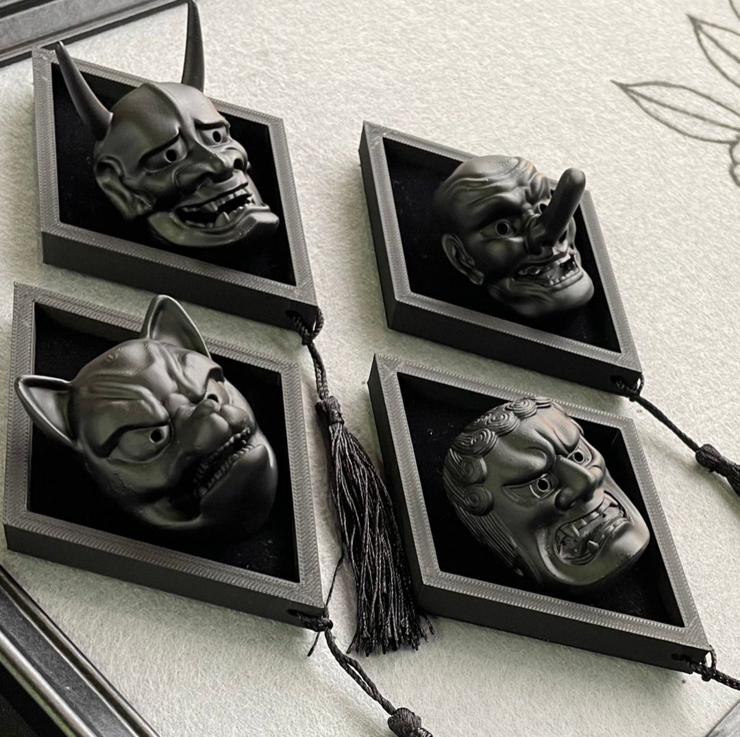4 Piece Set | Traditional Japanese Miniature Masks | With Frame ...