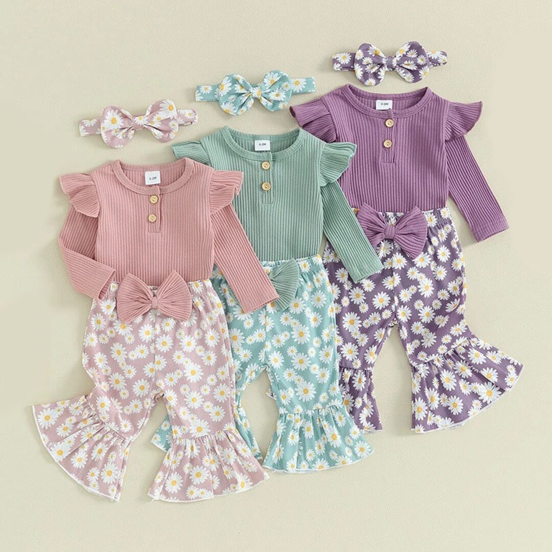 Baby Girl Daisy Printed Long Sleeve Clothing Set Retro Baby Clothes ...