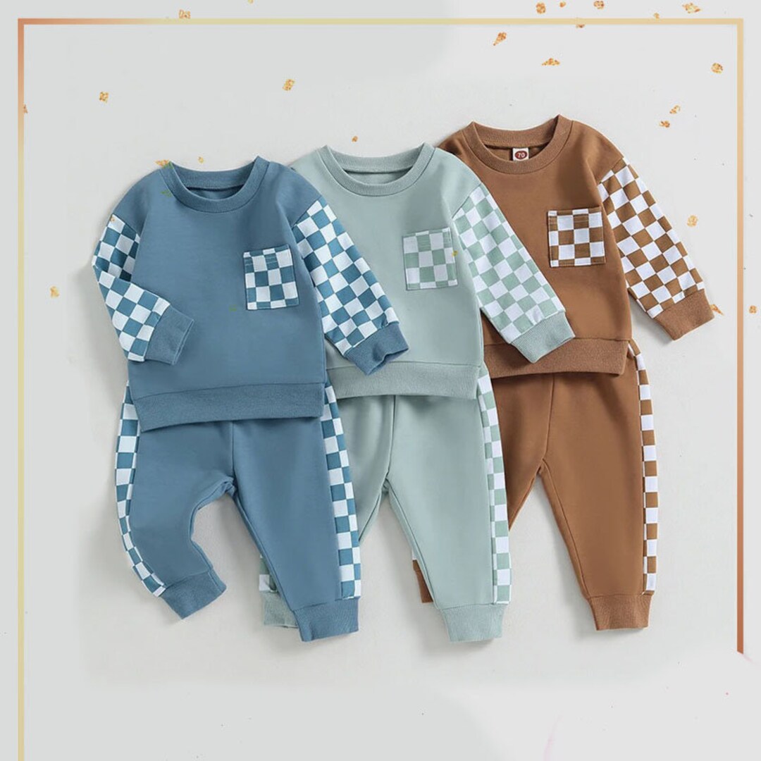 Baby Boy Checkerboard Printed Outfit Set Toddler Boy Long - Etsy