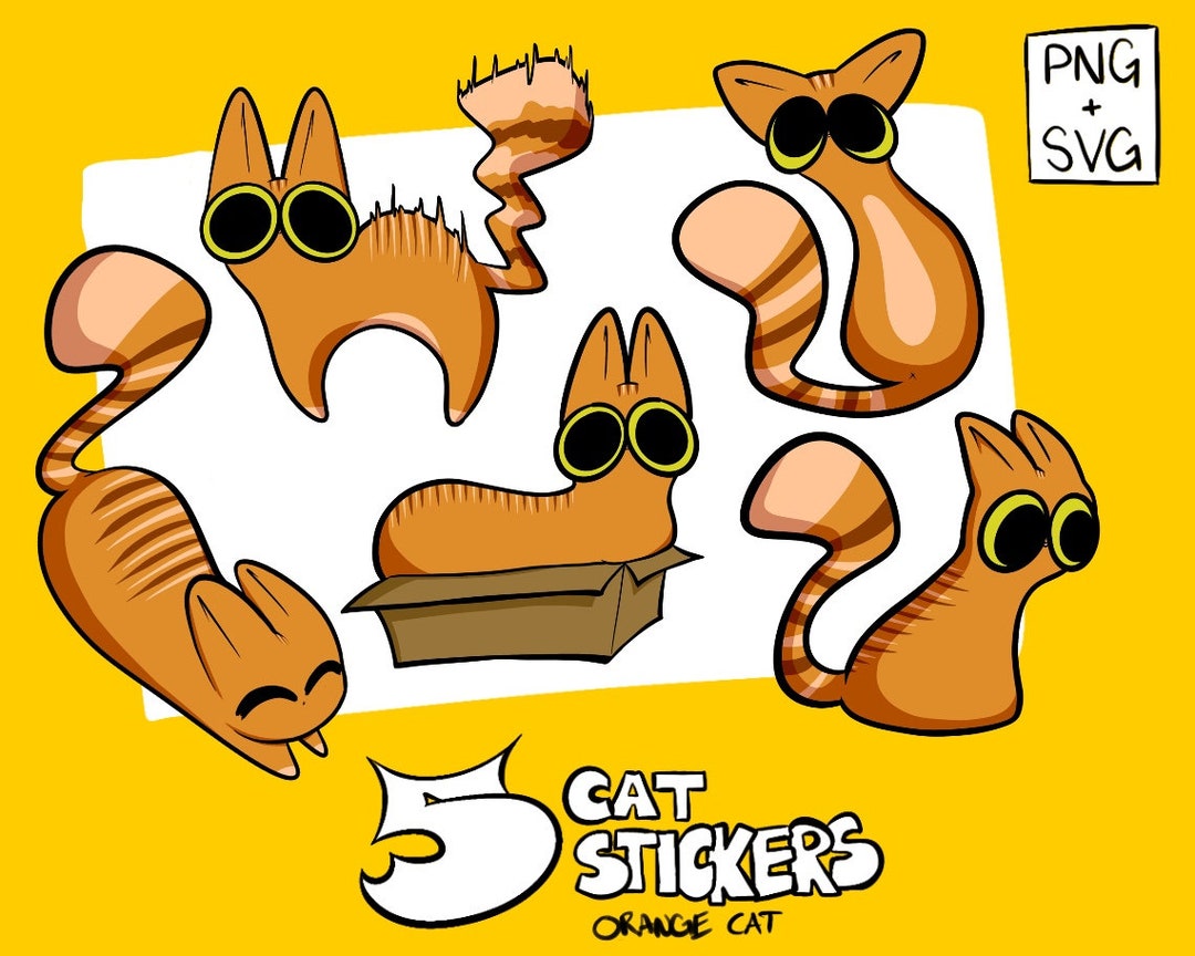 Fun and Cute Hand-drawn Orange Cat Stickers | Downloadable PNG/SVG - Etsy