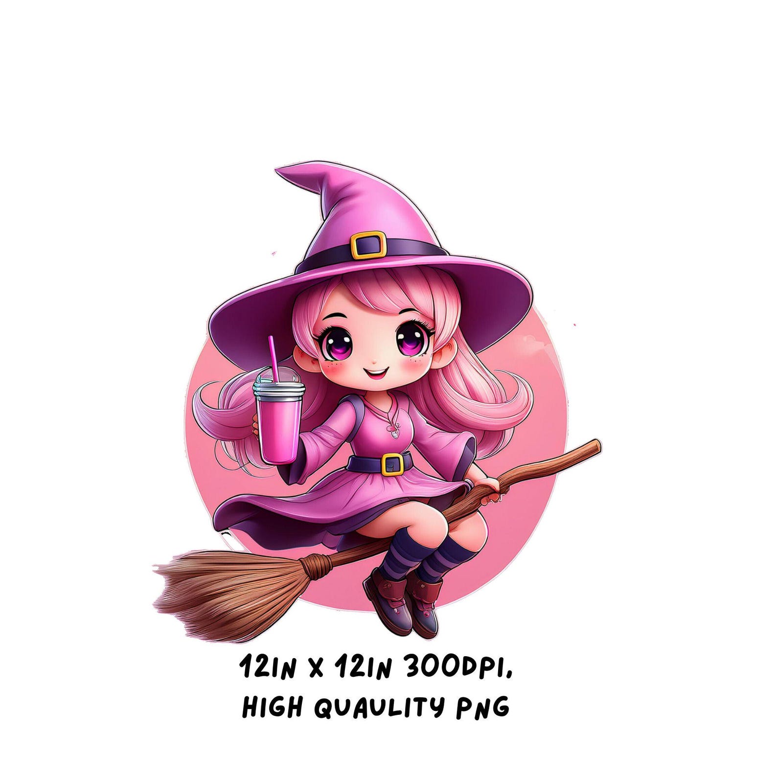Cute Pink Witch, Halloween PNG, Digital Download, Spooky Witch Clipart ...
