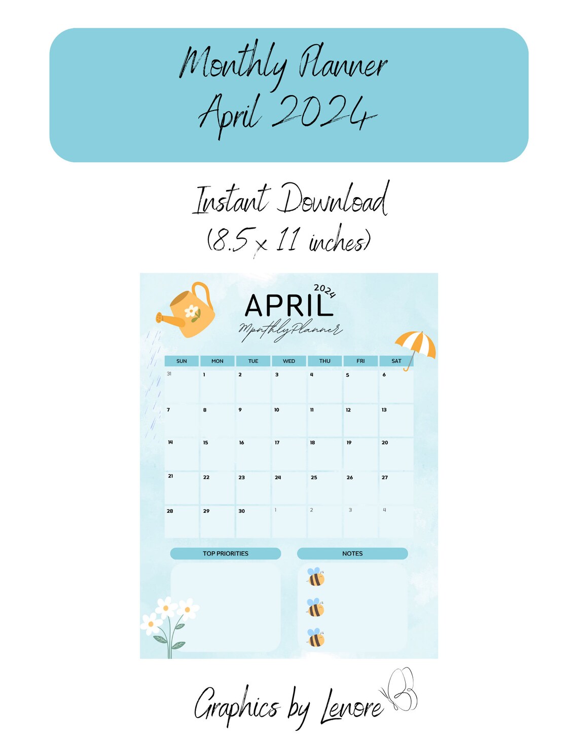 April 2024 Monthly Planner Instant Download - Etsy