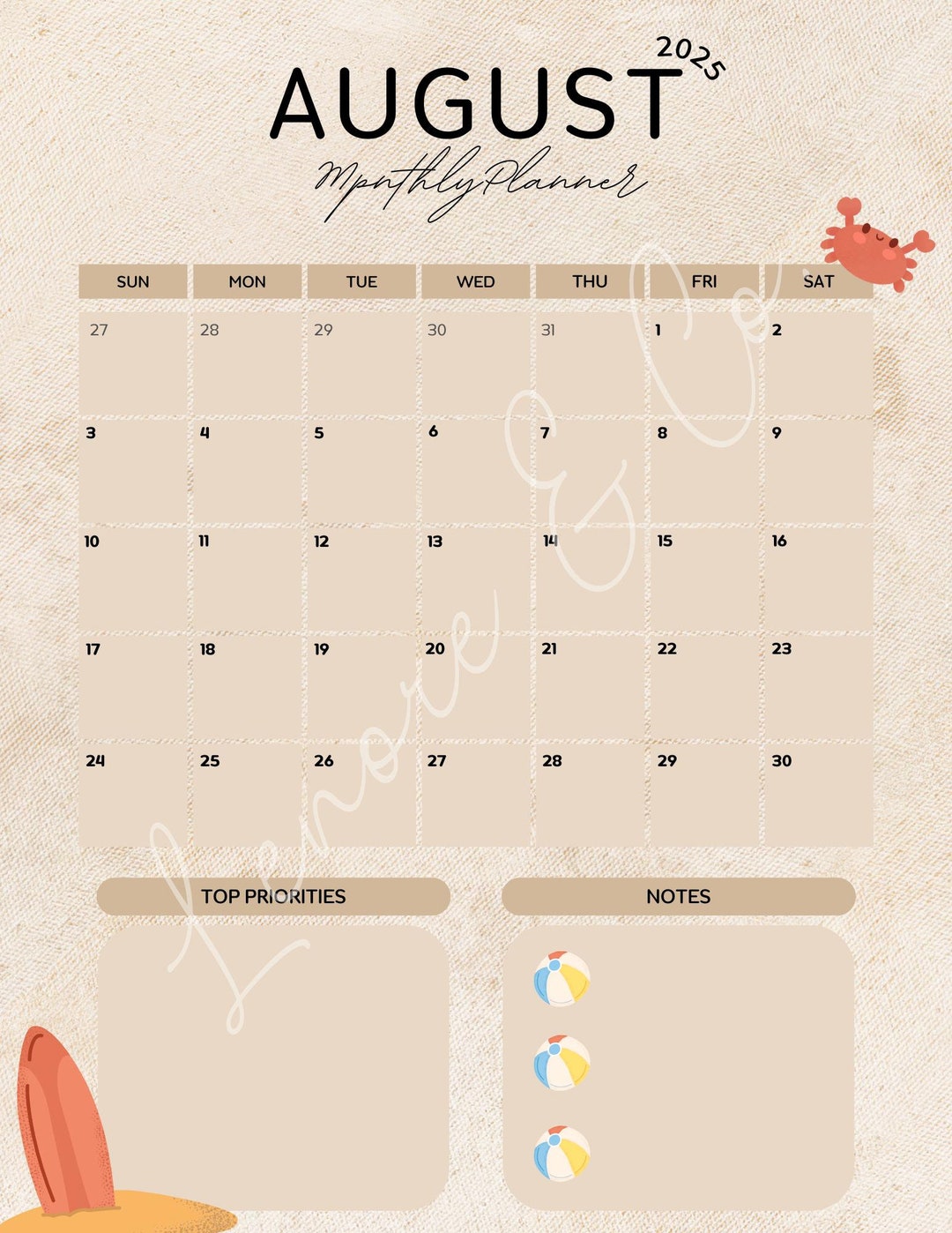 August 2025 Monthly Planner| Instant Download - Etsy