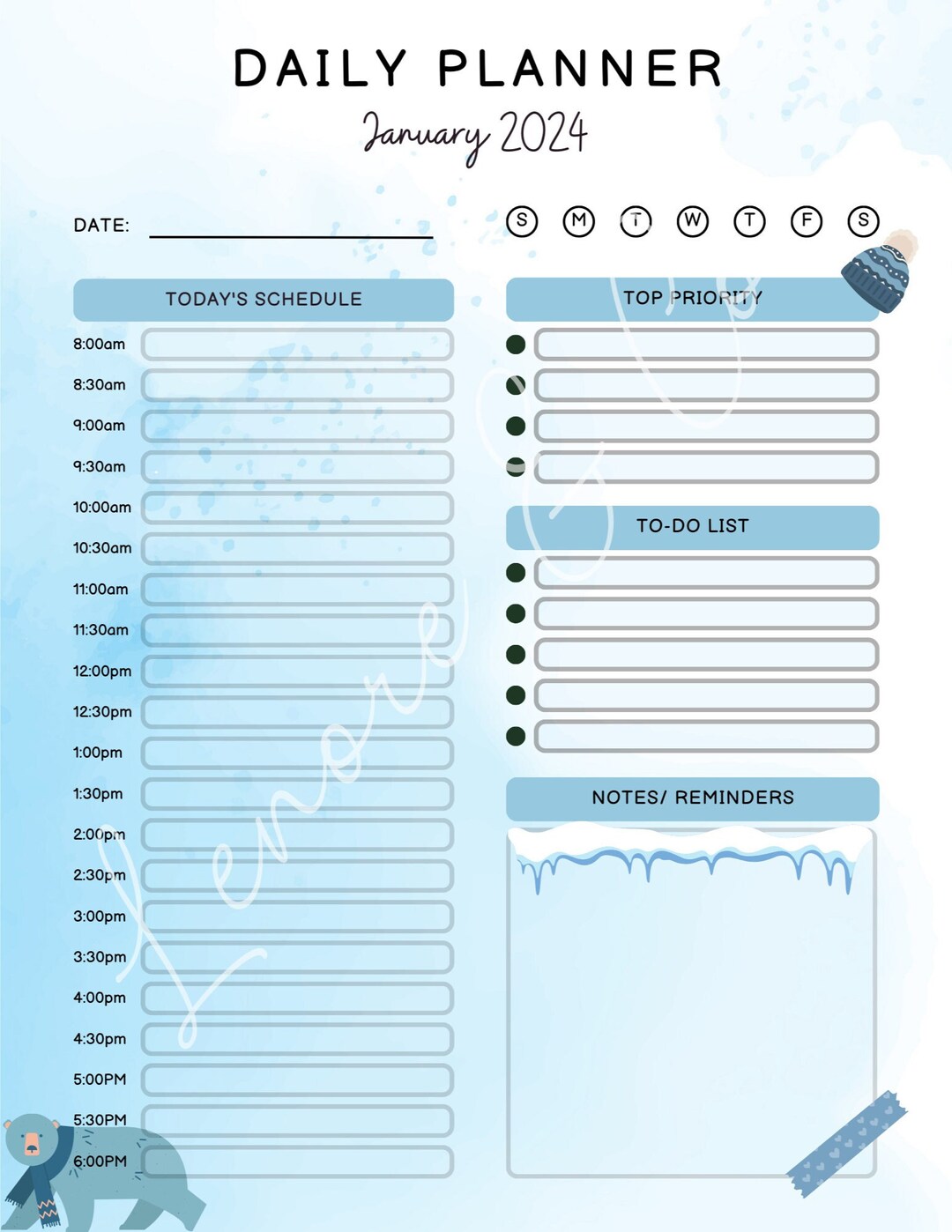Printable January 2024 Daily Planner Instant Download - Etsy