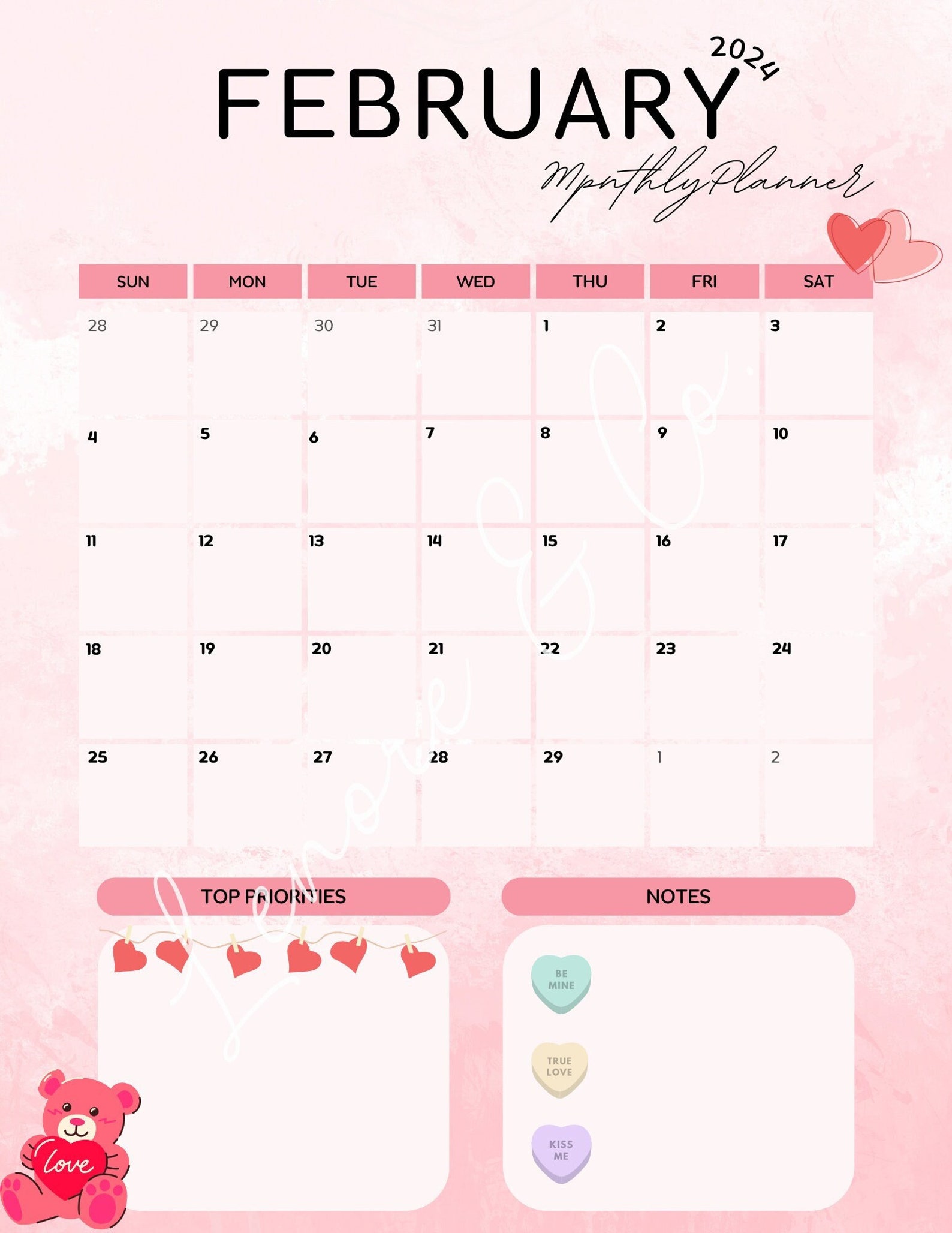 February 2024 Monthly Planner Instant Download - Etsy