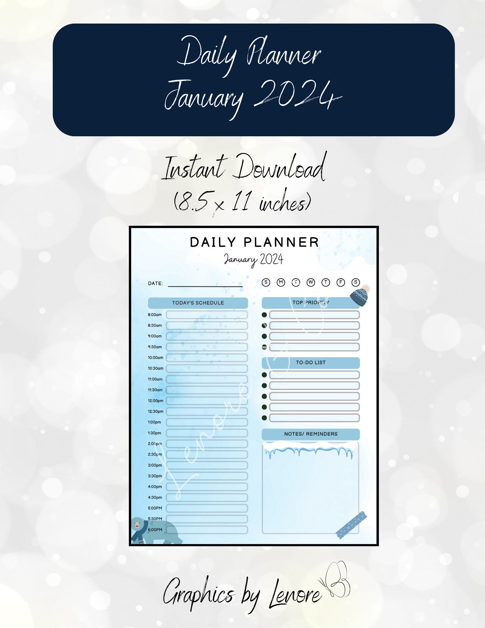 Printable January 2024 Daily Planner Instant Download - Etsy