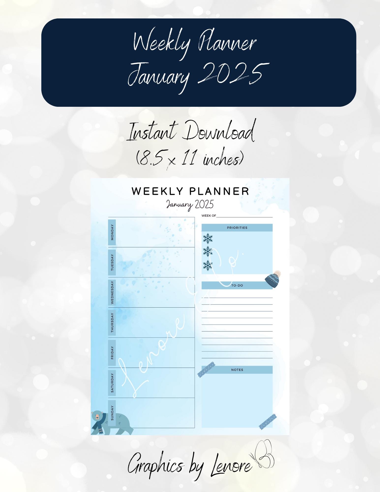 Printable January 2025 Weekly Planner| Instant Download - Etsy