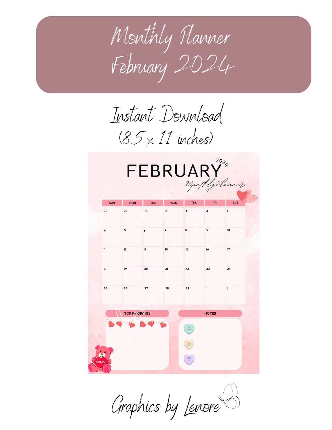 February 2024 Monthly Planner Instant Download - Etsy