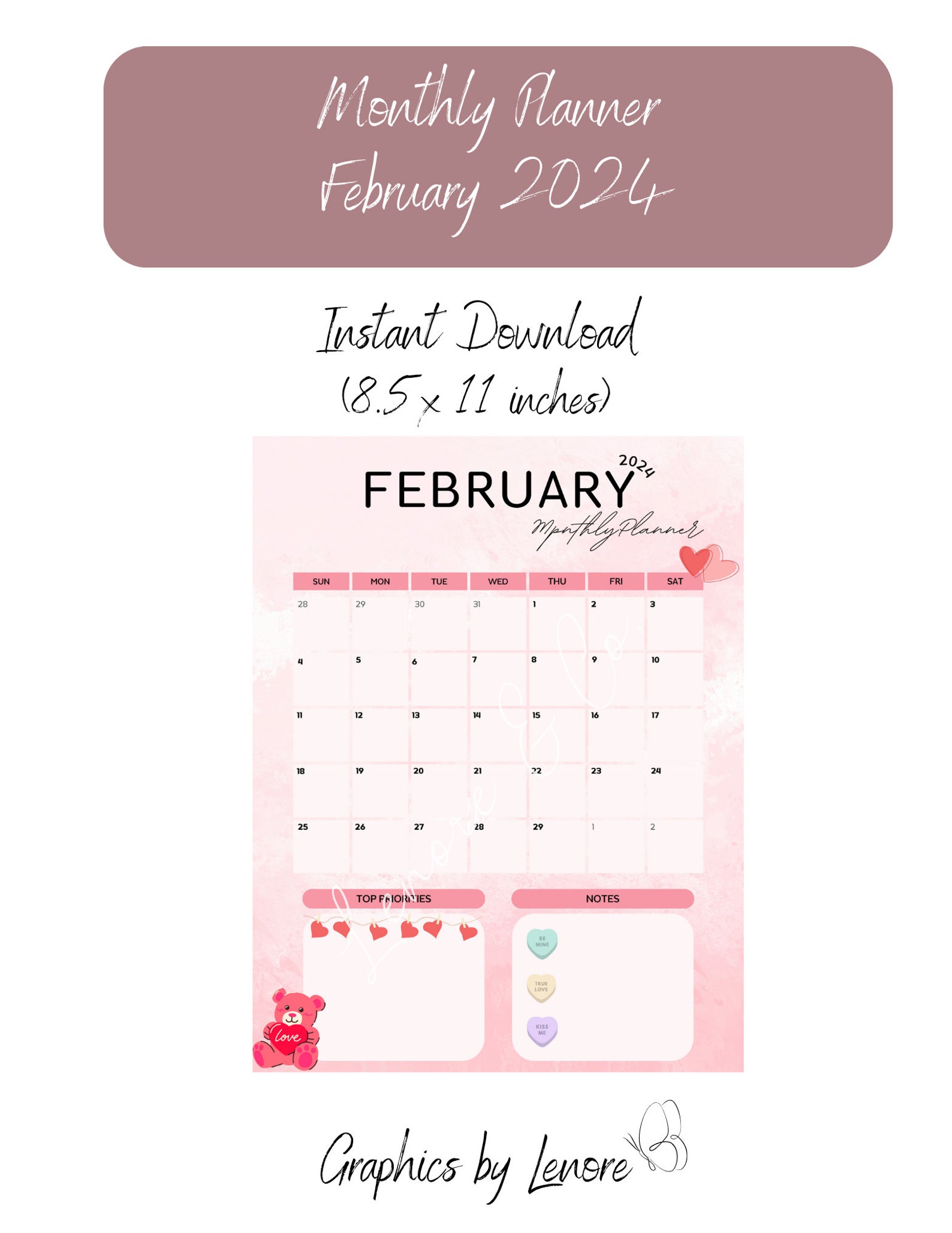 February 2024 Monthly Planner Instant Download - Etsy