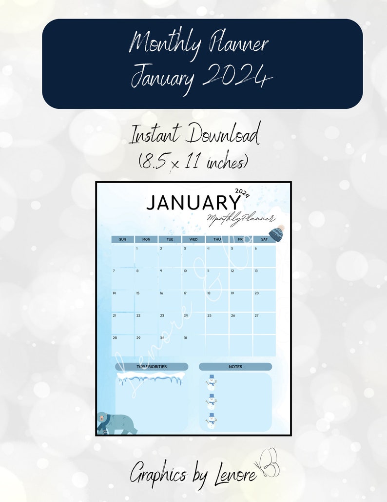 Printable January 2024 Monthly Planner Instant Download - Etsy