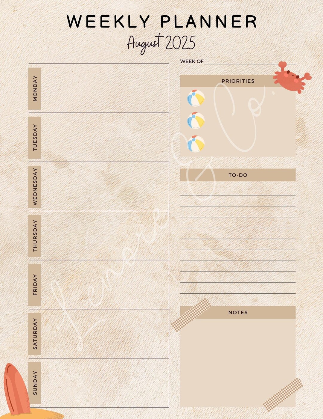 August 2025 Weekly Planner| Instant Download - Etsy