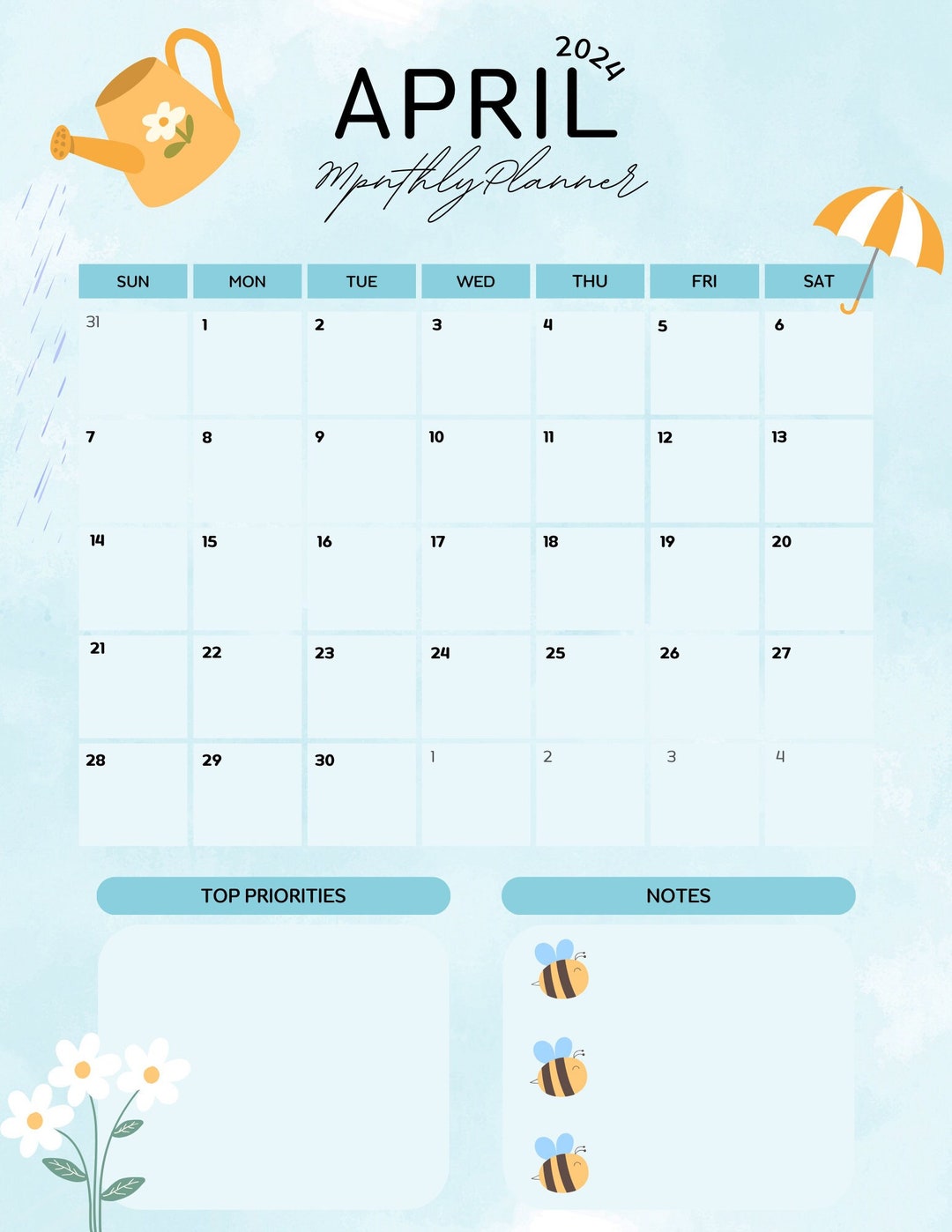 April 2024 Monthly Planner Instant Download - Etsy