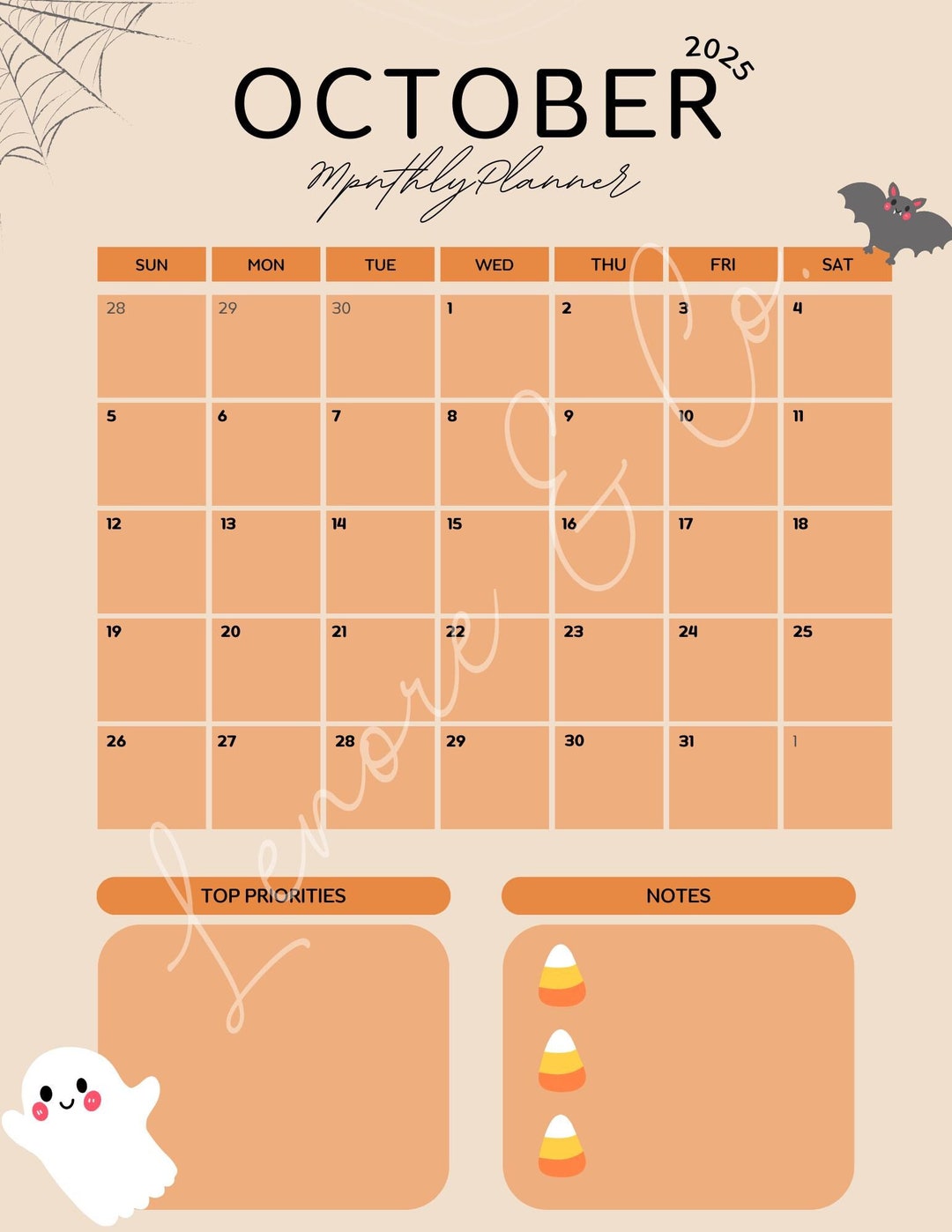 October 2025 Monthly Planner| Instant Download - Etsy