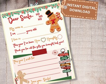 Letter to Santa Printable Christmas Wish List Printable Kid's Christmas ...