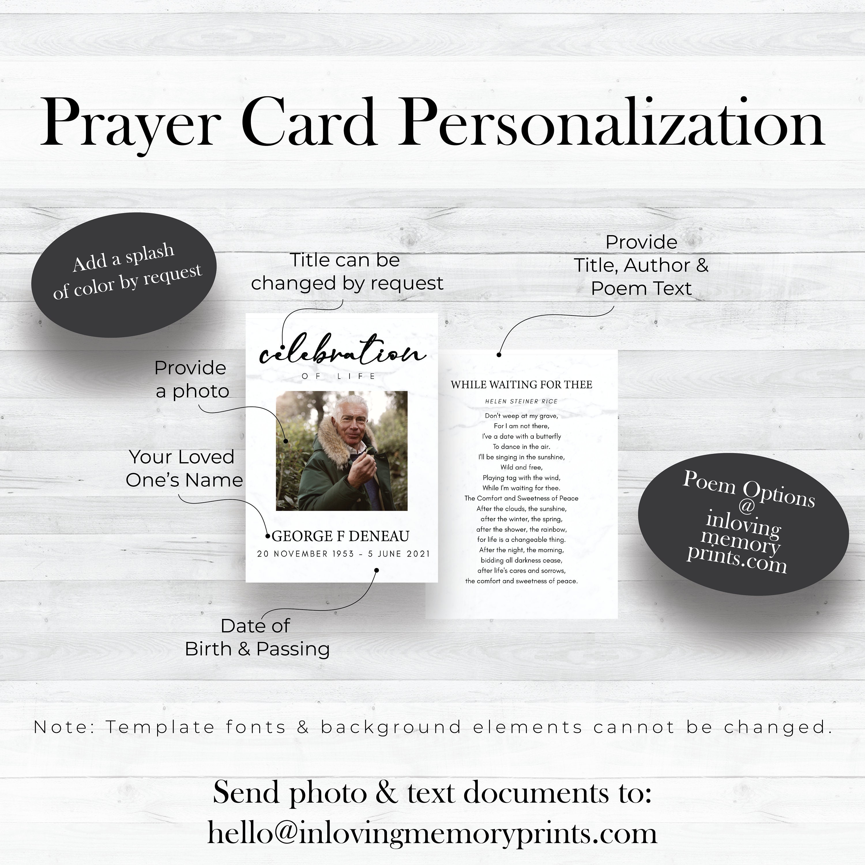 Custom Printed Funeral Prayer Card Memorial Service Printing - Etsy
