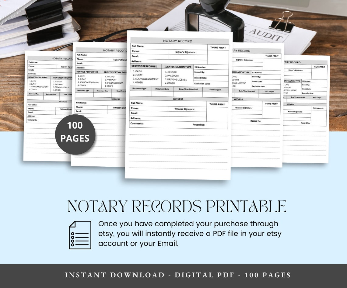 PRINTABLE NOTARY JOURNAL, Notary Log. Notary Book Printable Pdf ...