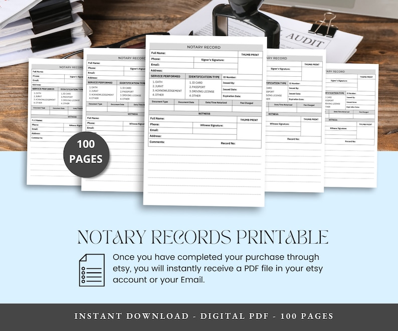 PRINTABLE NOTARY JOURNAL, Notary Log. Notary Book Printable Pdf ...