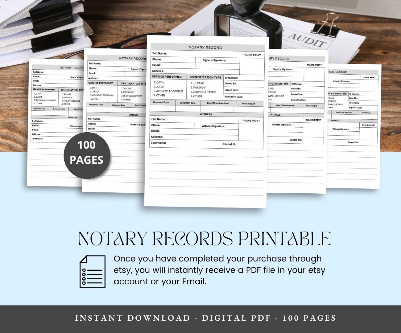 PRINTABLE NOTARY JOURNAL, Notary Log. Notary Book Printable Pdf ...