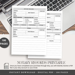 PRINTABLE NOTARY JOURNAL, Notary Log. Notary Book Printable Pdf ...