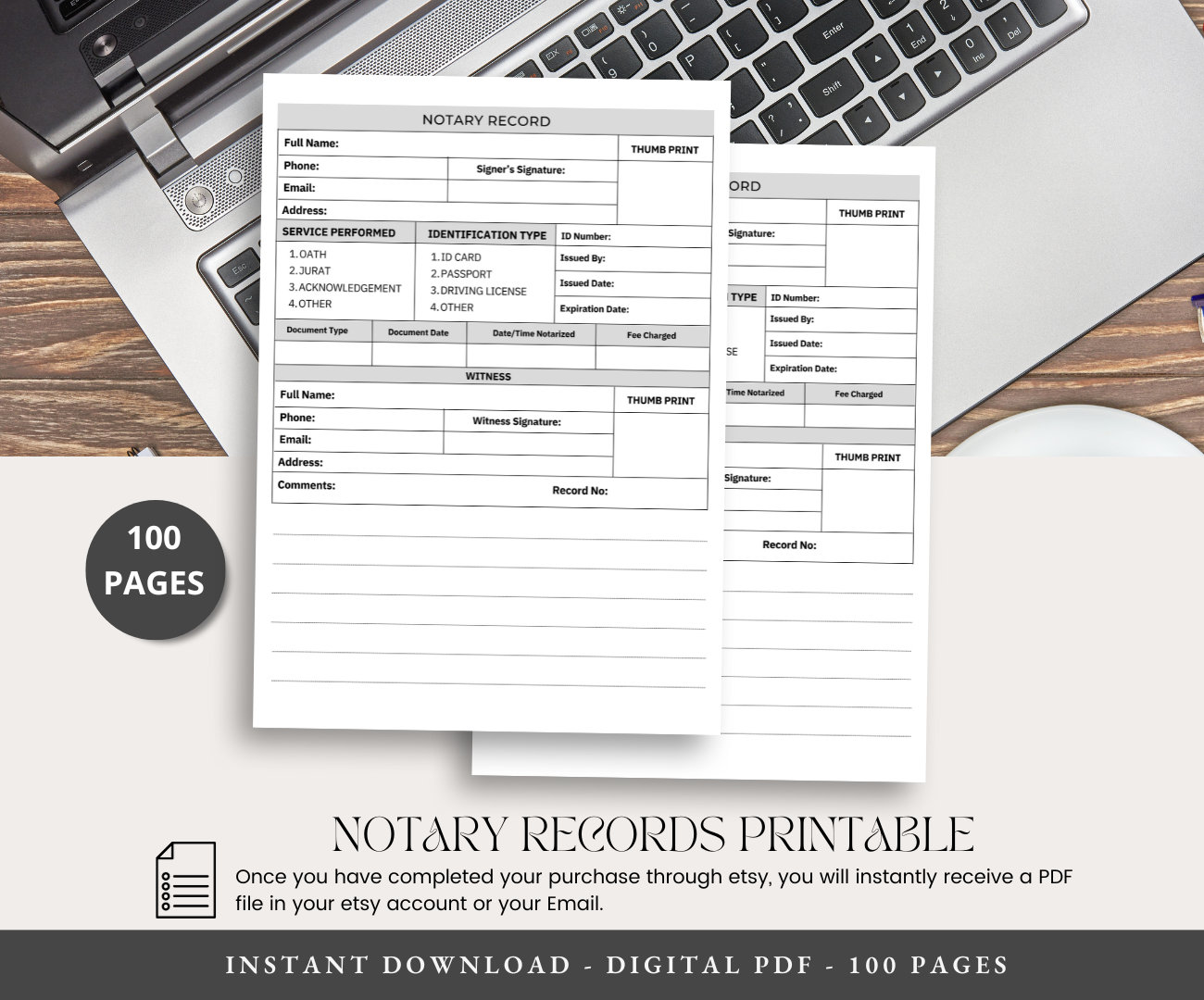 PRINTABLE NOTARY JOURNAL, Notary Log. Notary Book Printable Pdf ...