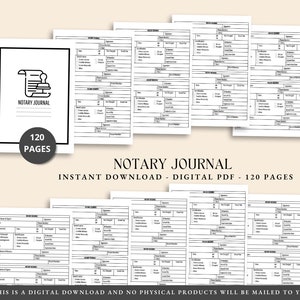 NOTARY JOURNAL PRINTABLE, Notary Public Signing Agent, Notary Supplies,notary Log Book, Notary ...
