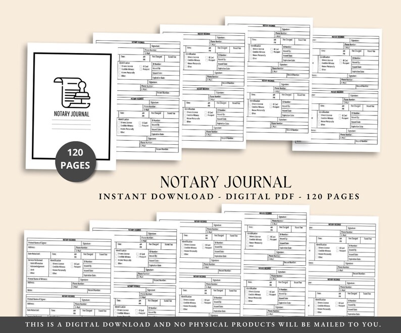 NOTARY JOURNAL PRINTABLE, Notary Public Signing Agent, Notary Supplies ...