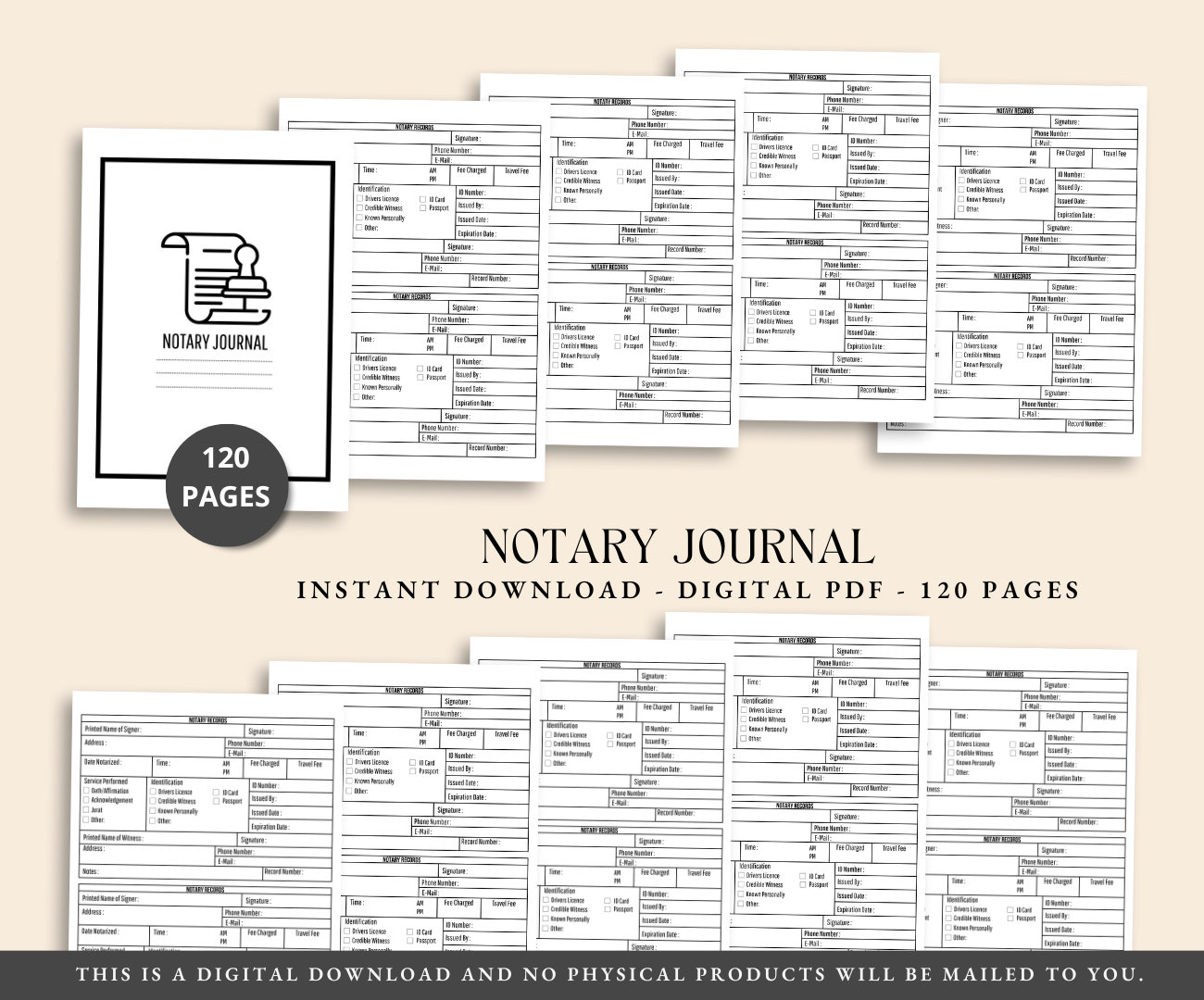NOTARY JOURNAL PRINTABLE, Notary Public Signing Agent, Notary Supplies ...