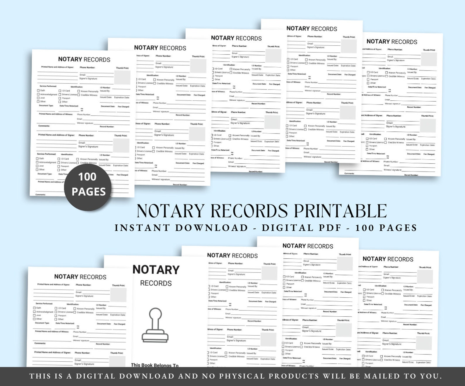 PRINTABLE NOTARY JOURNAL, Notary Log. Notary Book Printable Pdf ...