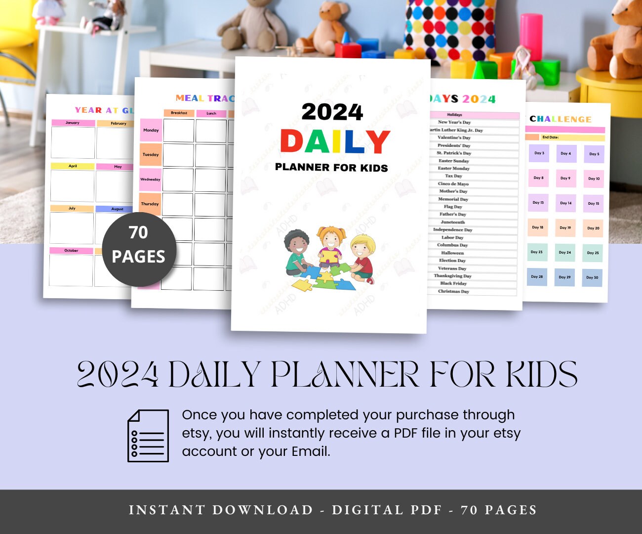 DAILY PLANNER for KIDS, Kids Printable Planner, Digital Planner ...