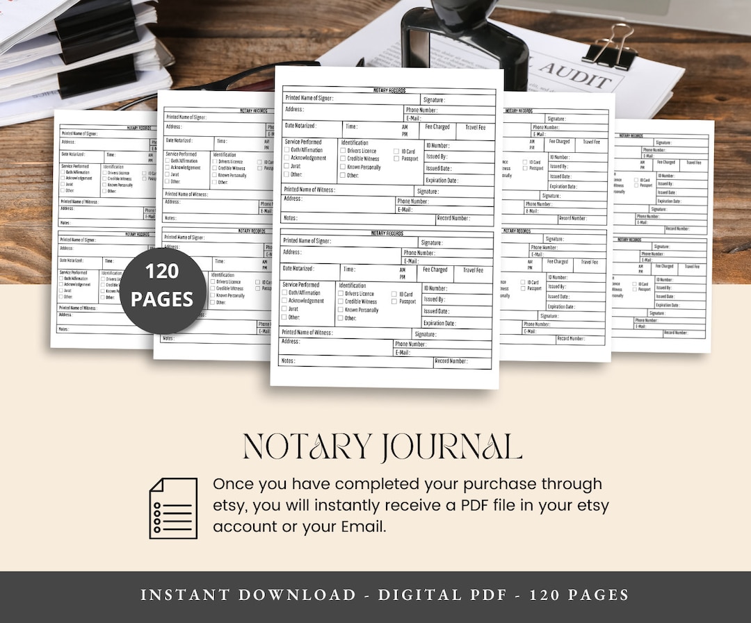 NOTARY JOURNAL PRINTABLE, Notary Public Signing Agent, Notary Supplies ...