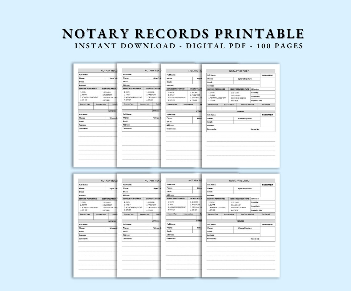 PRINTABLE NOTARY JOURNAL, Notary Log. Notary Book Printable Pdf ...