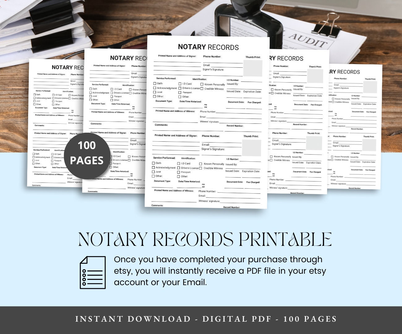 PRINTABLE NOTARY JOURNAL, Notary Log. Notary Book Printable Pdf ...