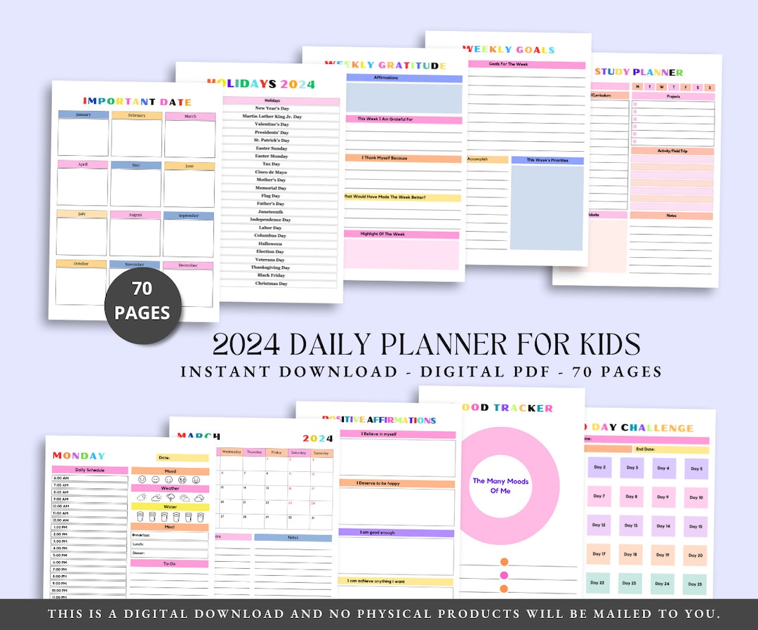 DAILY PLANNER for KIDS, Kids Printable Planner, Digital Planner ...