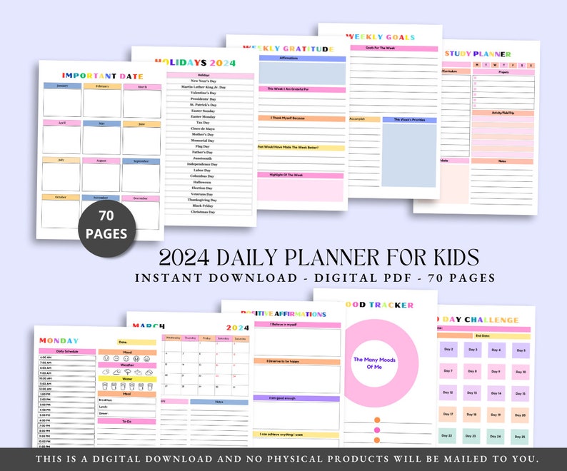 DAILY PLANNER for KIDS, Kids Printable Planner, Digital Planner ...