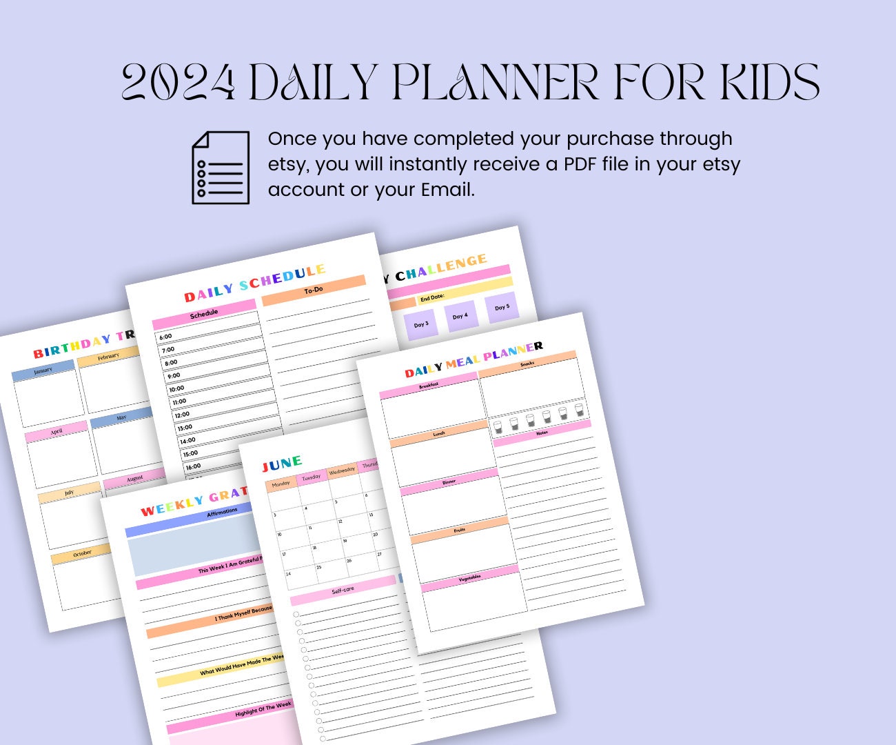 DAILY PLANNER for KIDS, Kids Printable Planner, Digital Planner ...