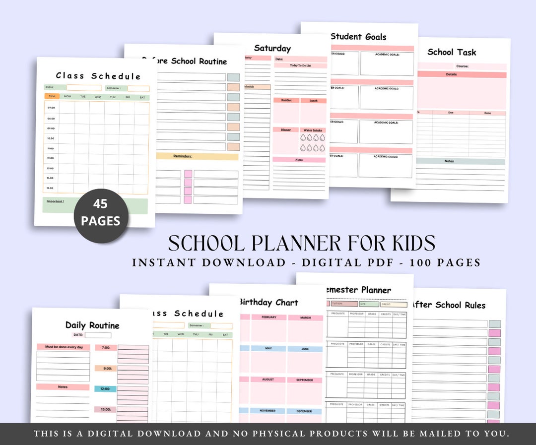 SCHOOL PLANNER, PRINTABLE Planner, Printable Student Planner Bundle ...