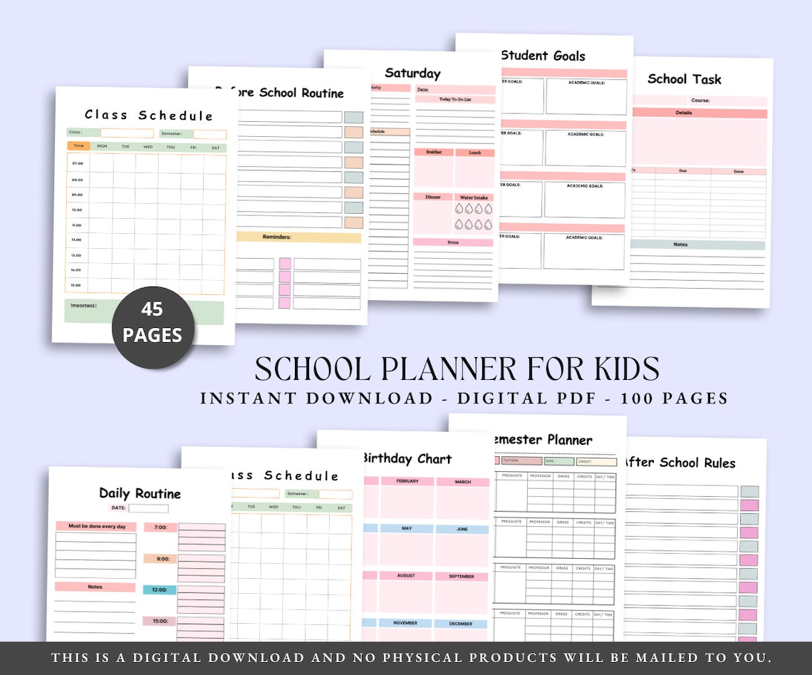 SCHOOL PLANNER, PRINTABLE Planner, Printable Student Planner Bundle ...
