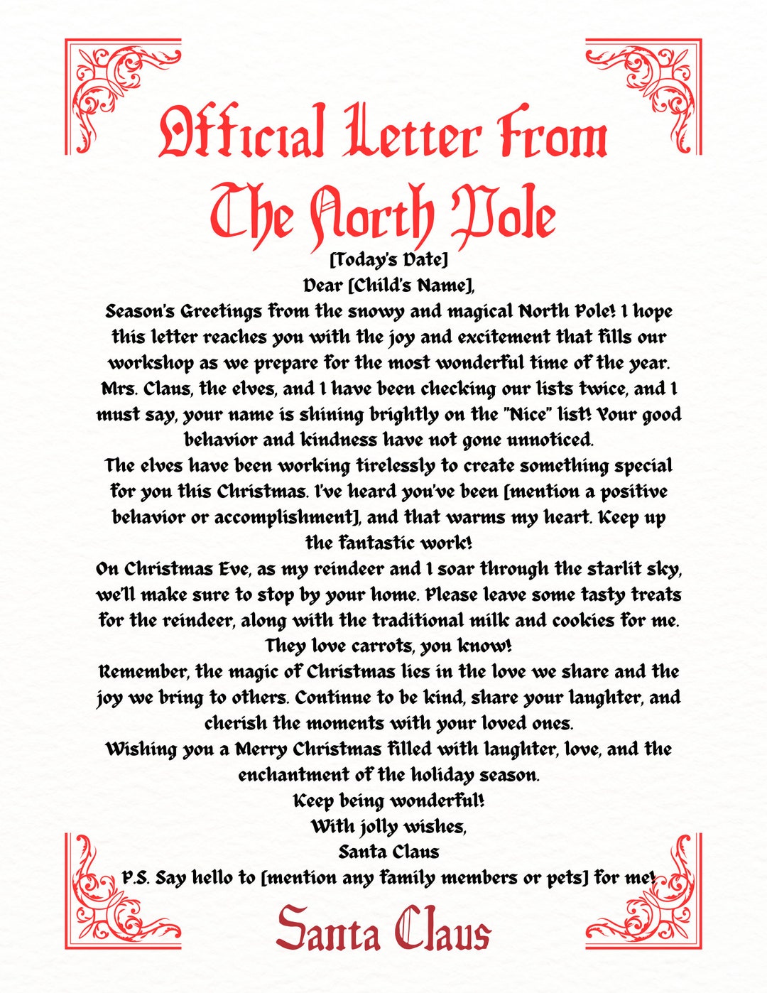 Personalized From Santa Letter, Letter From the North Pole, Letter for ...