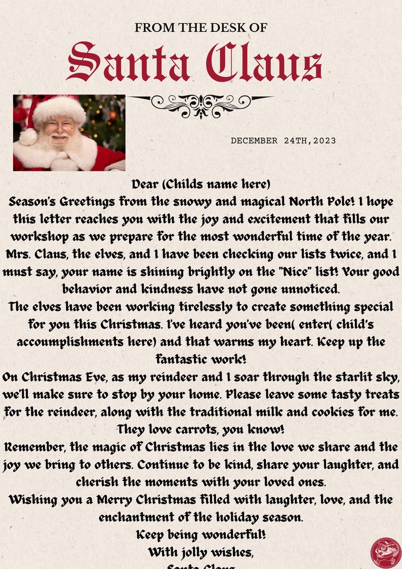 Personalized From Santa Letter, Letter From the North Pole, Letter for ...